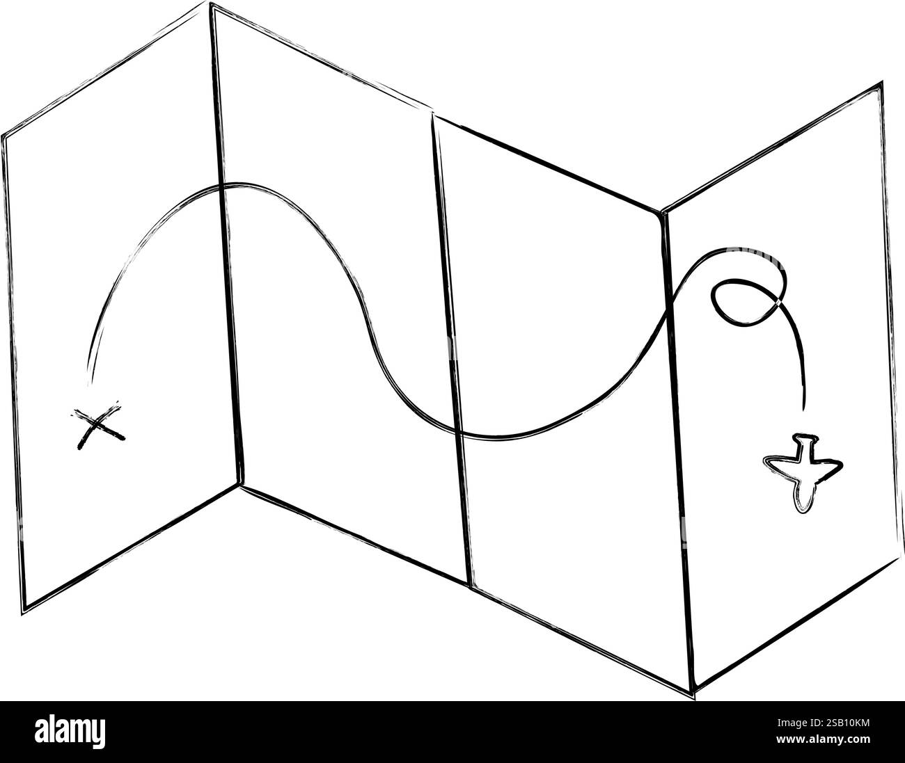 A black and white hand-drawn sketch of a folded map featuring an ...