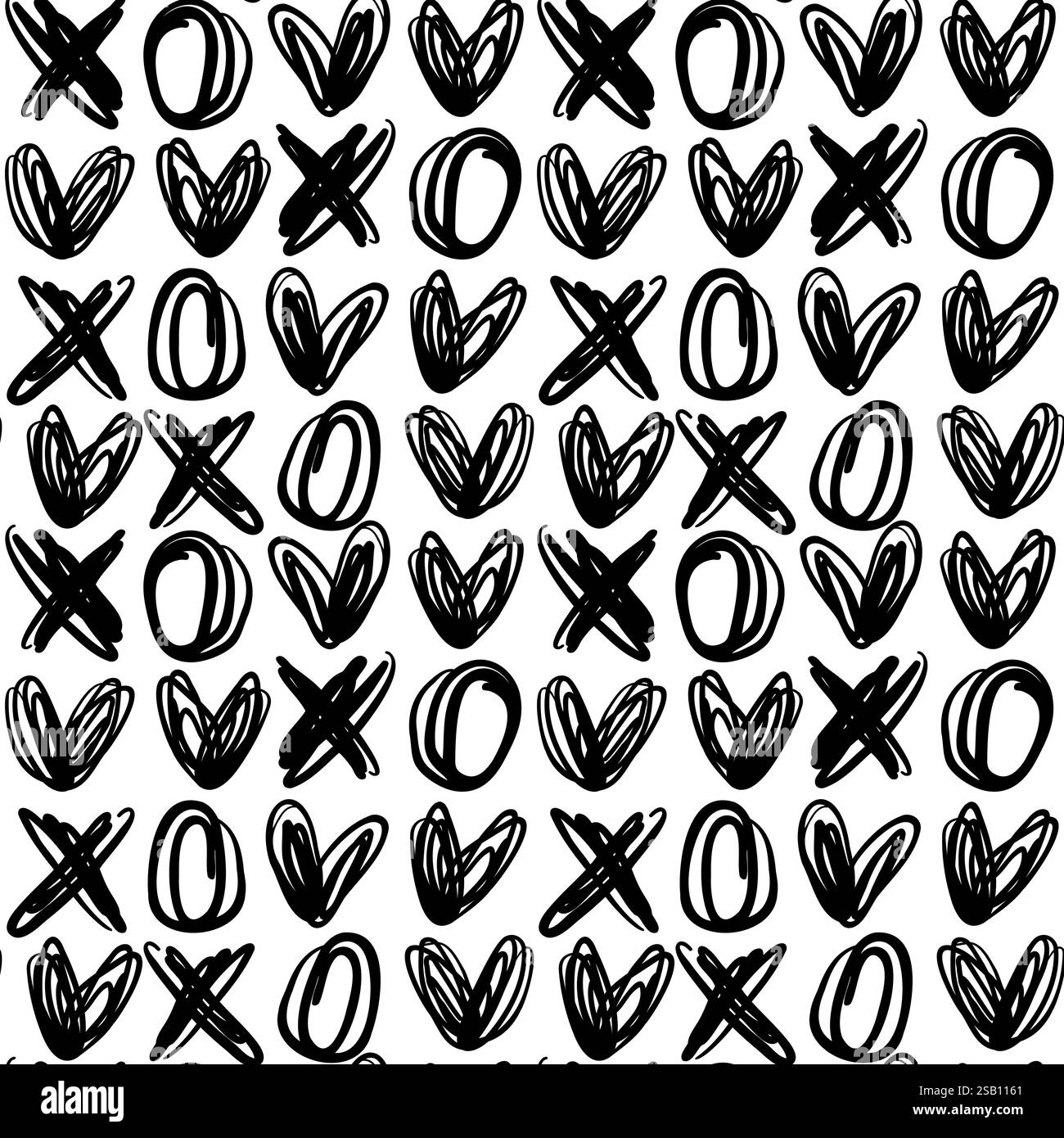 Seamless xo cross zero vector pattern. Hand drawn doodle sketch ...