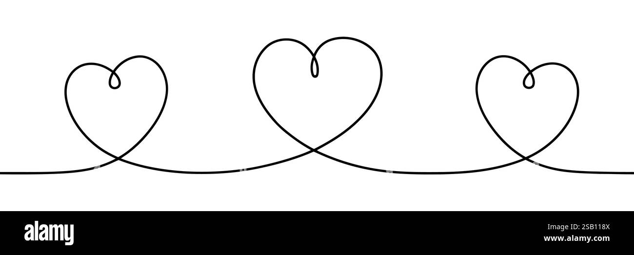 Love with hearts in continuous drawing lines in a flat style in ...