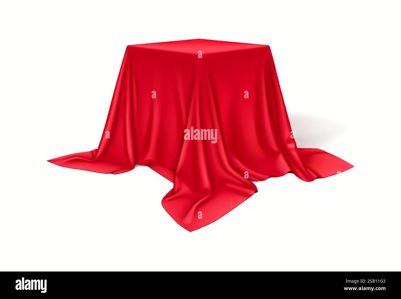 Elegant red silk fabric draping over cube realistic vector illustration ...