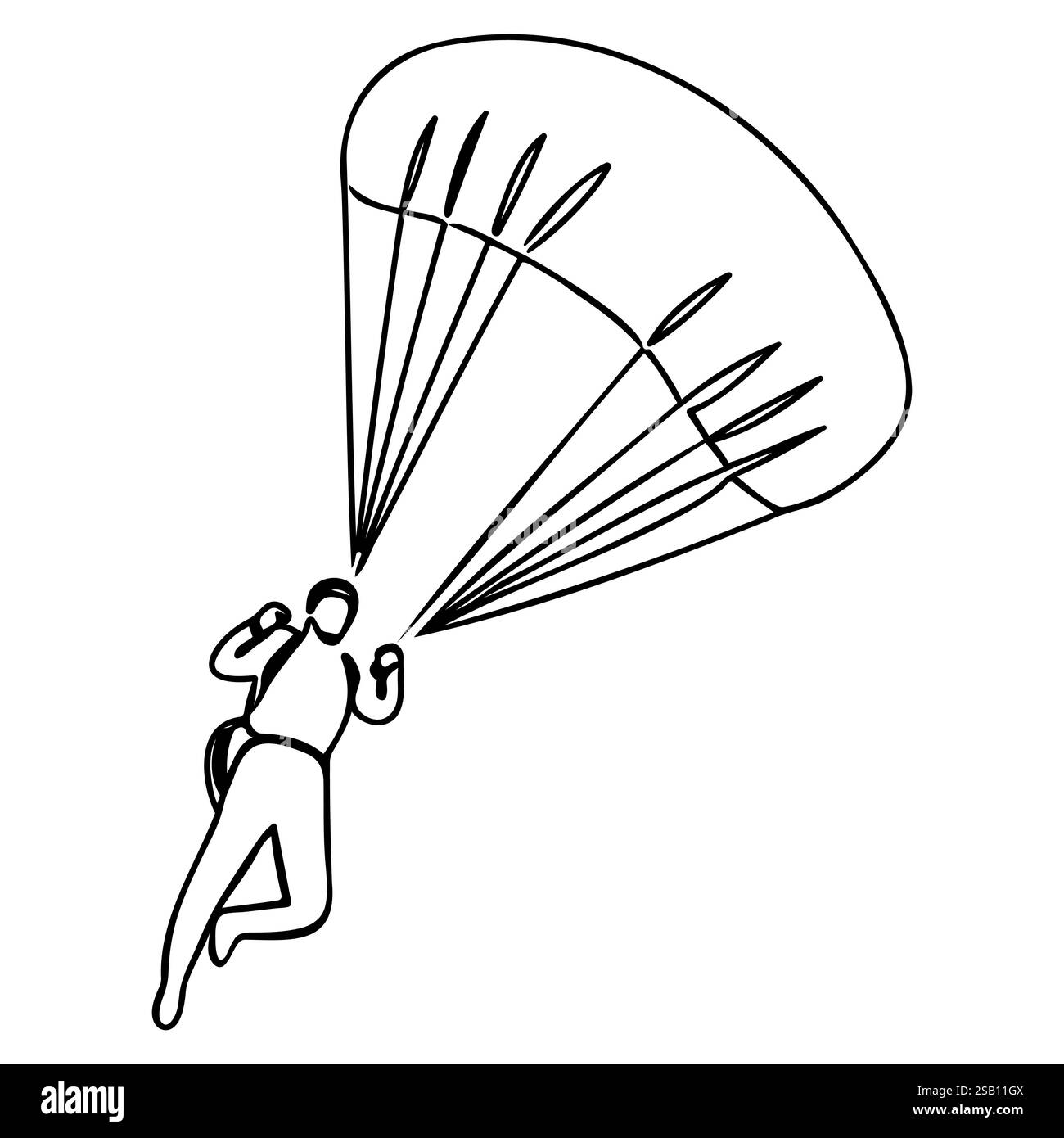 continuous single drawn single line man jumps with a parachute. hand ...