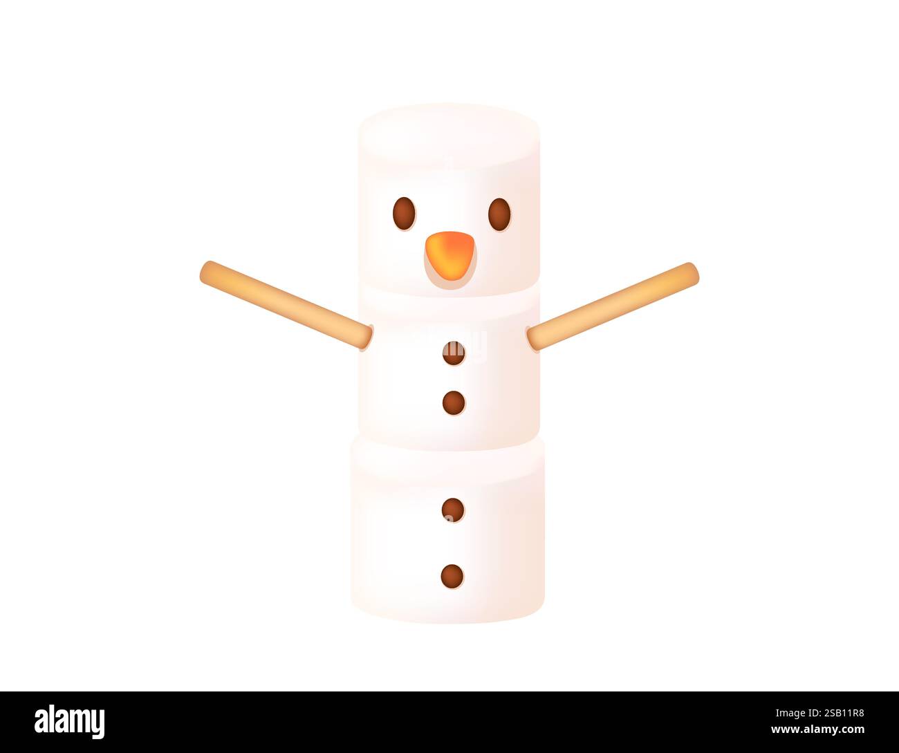 Marshmallow snowman with a smiley face, twig arms, and round button ...