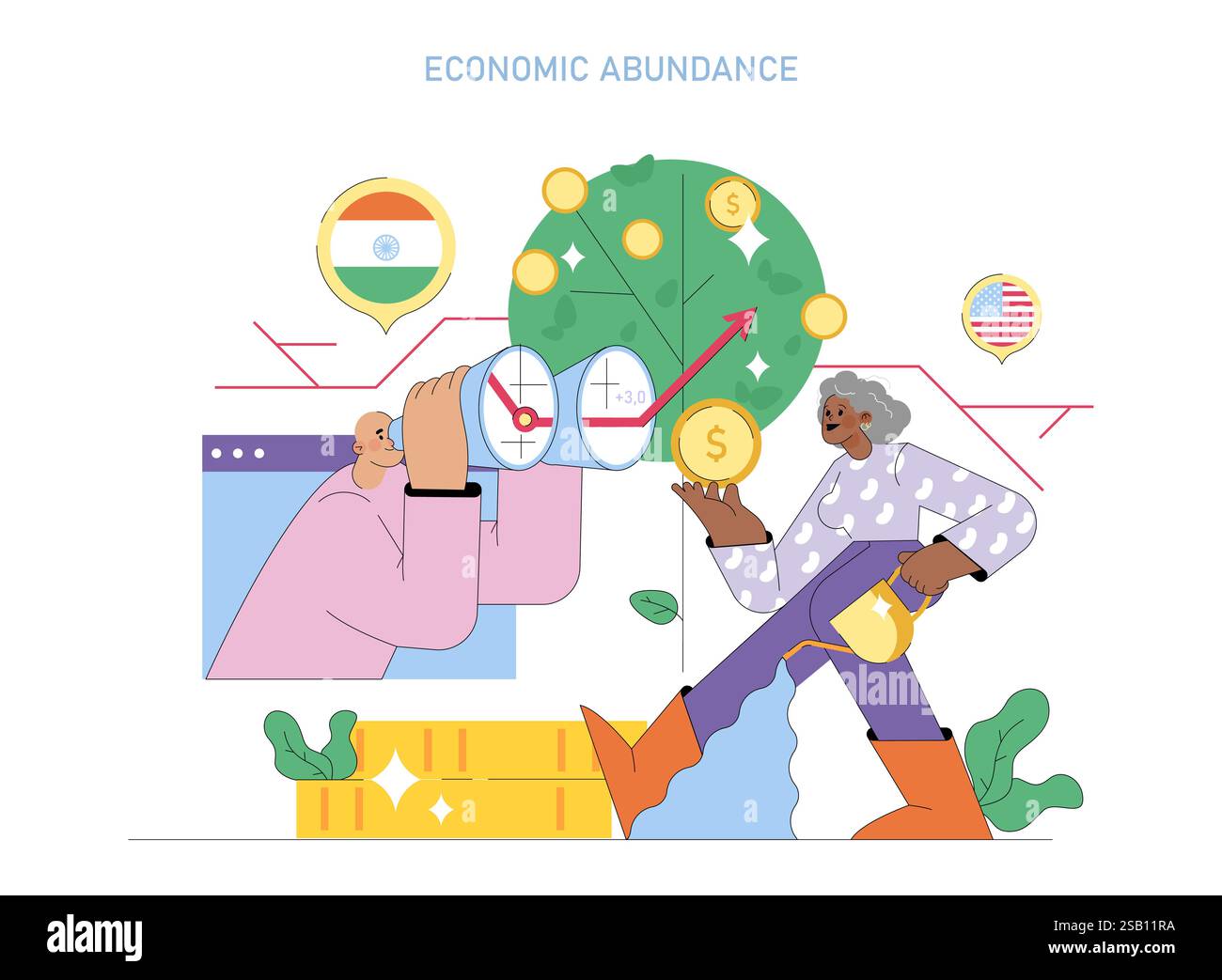 Economic Abundance concept. Illustration of individuals monitoring ...