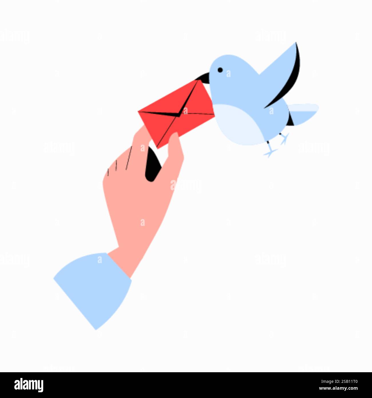 Carrier Pigeon Delivering A Letter In Flat Vector Illustration ...