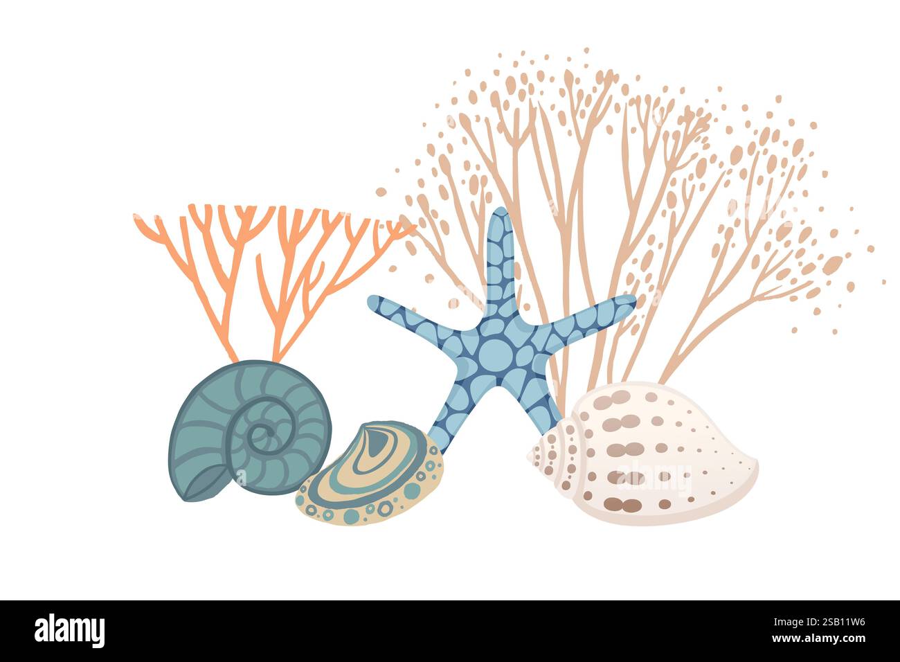 Colorful Shells and Starfish Underwater Illustration with Vibrant ...