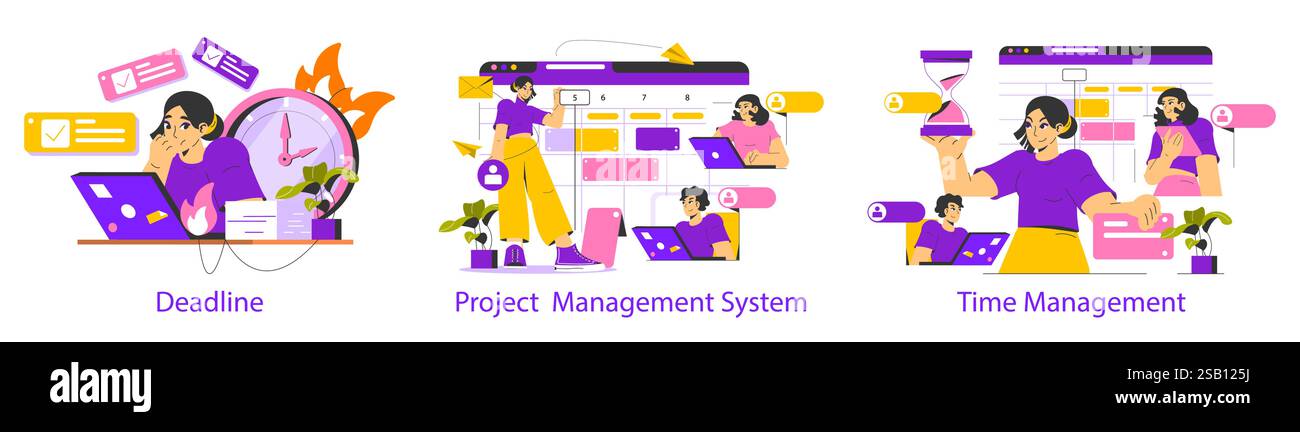 Time Management illustration presents effective strategies for productivity and organization ...