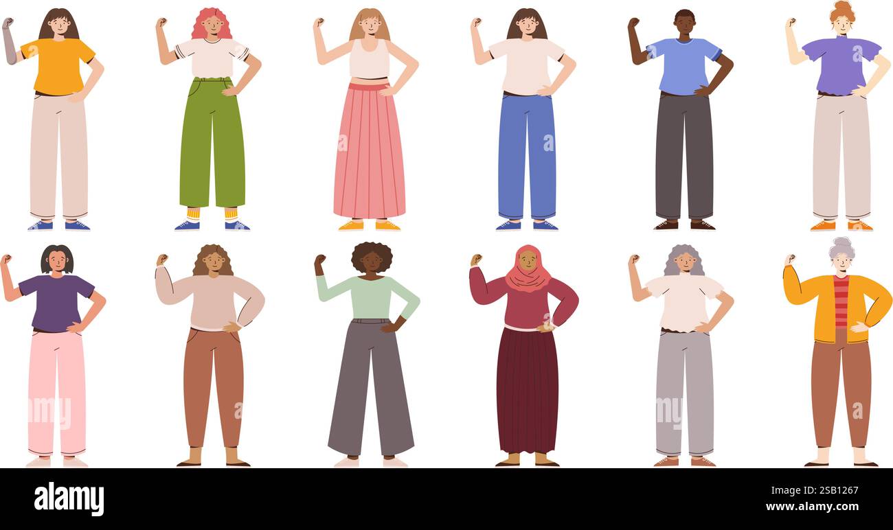 Illustration of Diverse Women in Empowering Poses Representing Strength ...