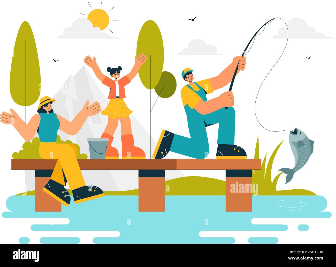 Fishing Leisure Vector Illustration featuring a Fishing Experience with ...