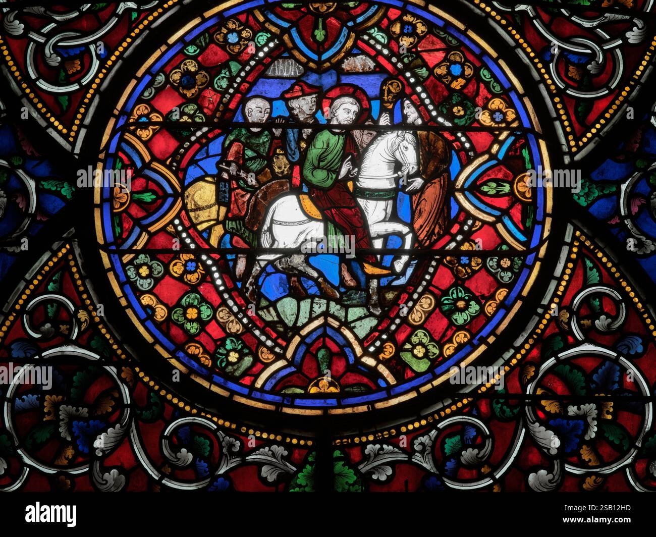 Medieval stained glass window in the christian cathedral at Canterbury ...