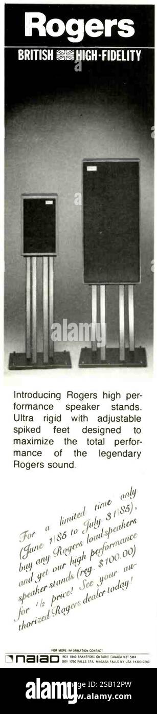 1985 US Rogers speakers stands ad Stock Photo - Alamy