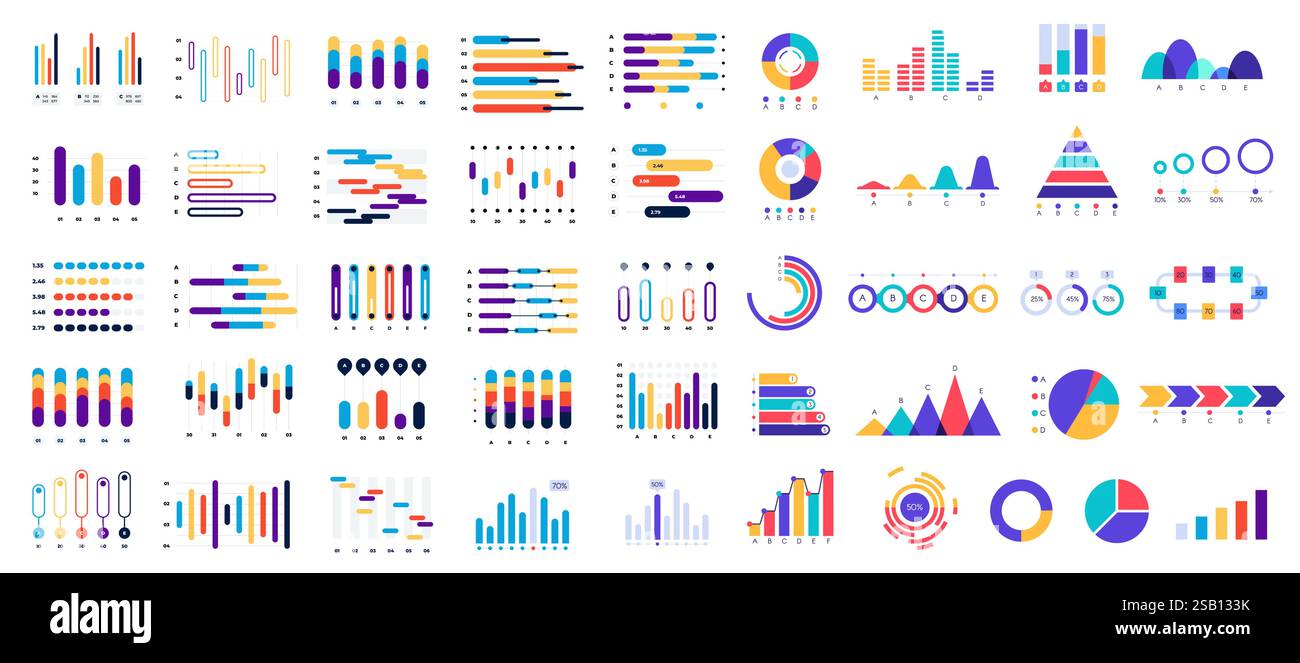 Collection Of Various Colorful Charts And Diagrams Presenting Statistical Data Analysis With