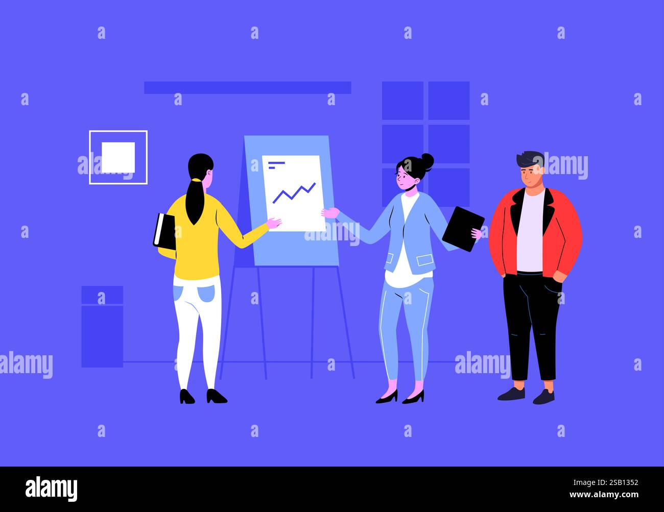 Business team analyzing positive financial growth data on a flip chart ...