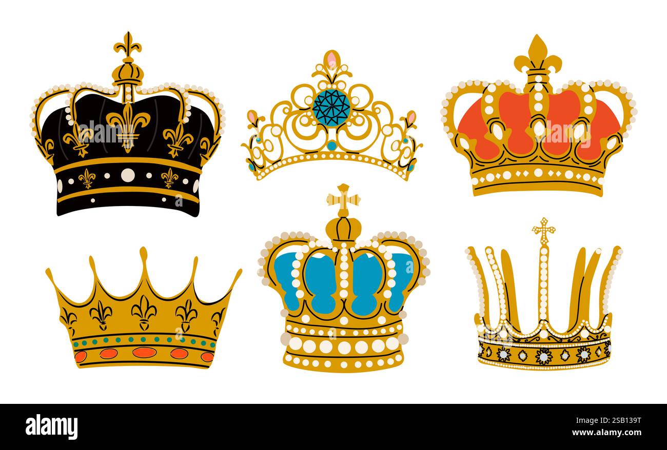Set of royal crowns different colors and shapes Stock Vector Image ...