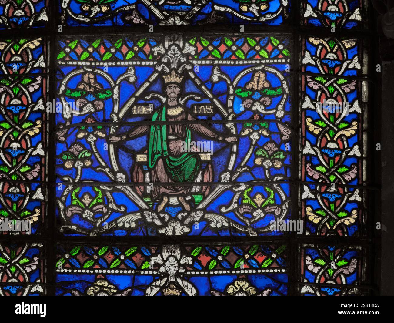 Medieval stained glass window, of the jewish king Josiah, in the ...