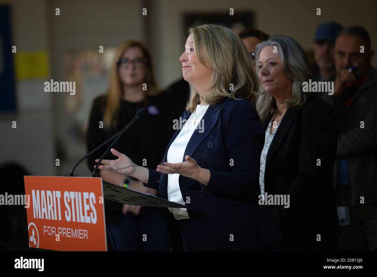 Windsor, Canada. 31st Jan, 2025. Ontario NDP Leader Marit Stiles makes ...