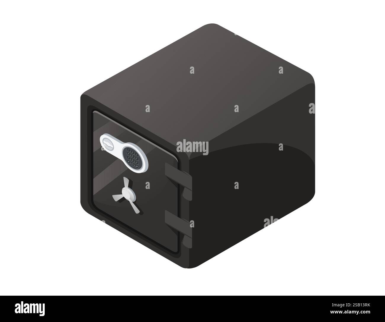 Isometric black security safe with keyhole and combination lock. Small Lockbox. Minimalistic ...