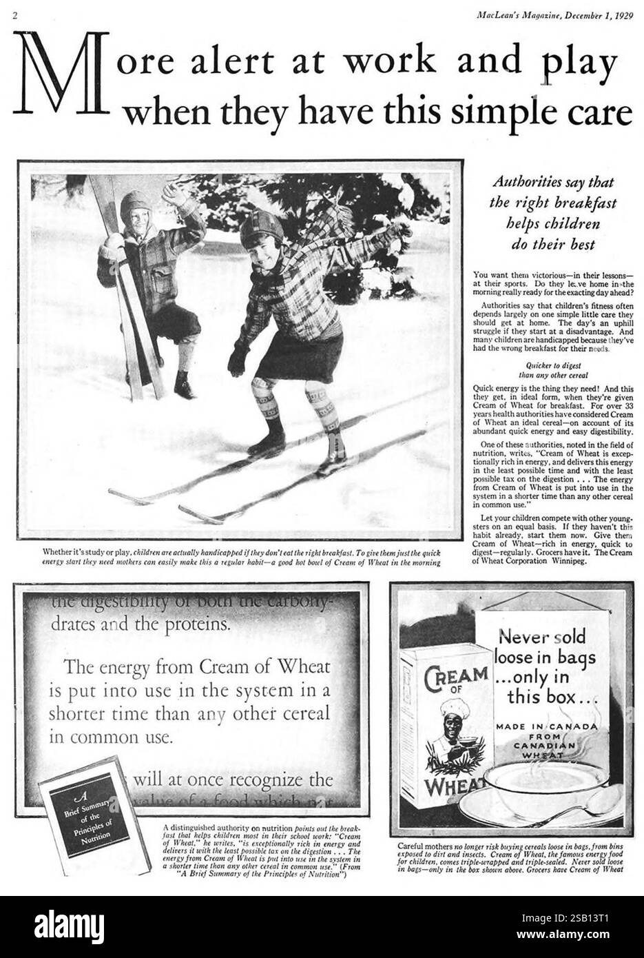 1929 Canadian Cream of Wheat breakfast cereal ad Stock Photo - Alamy