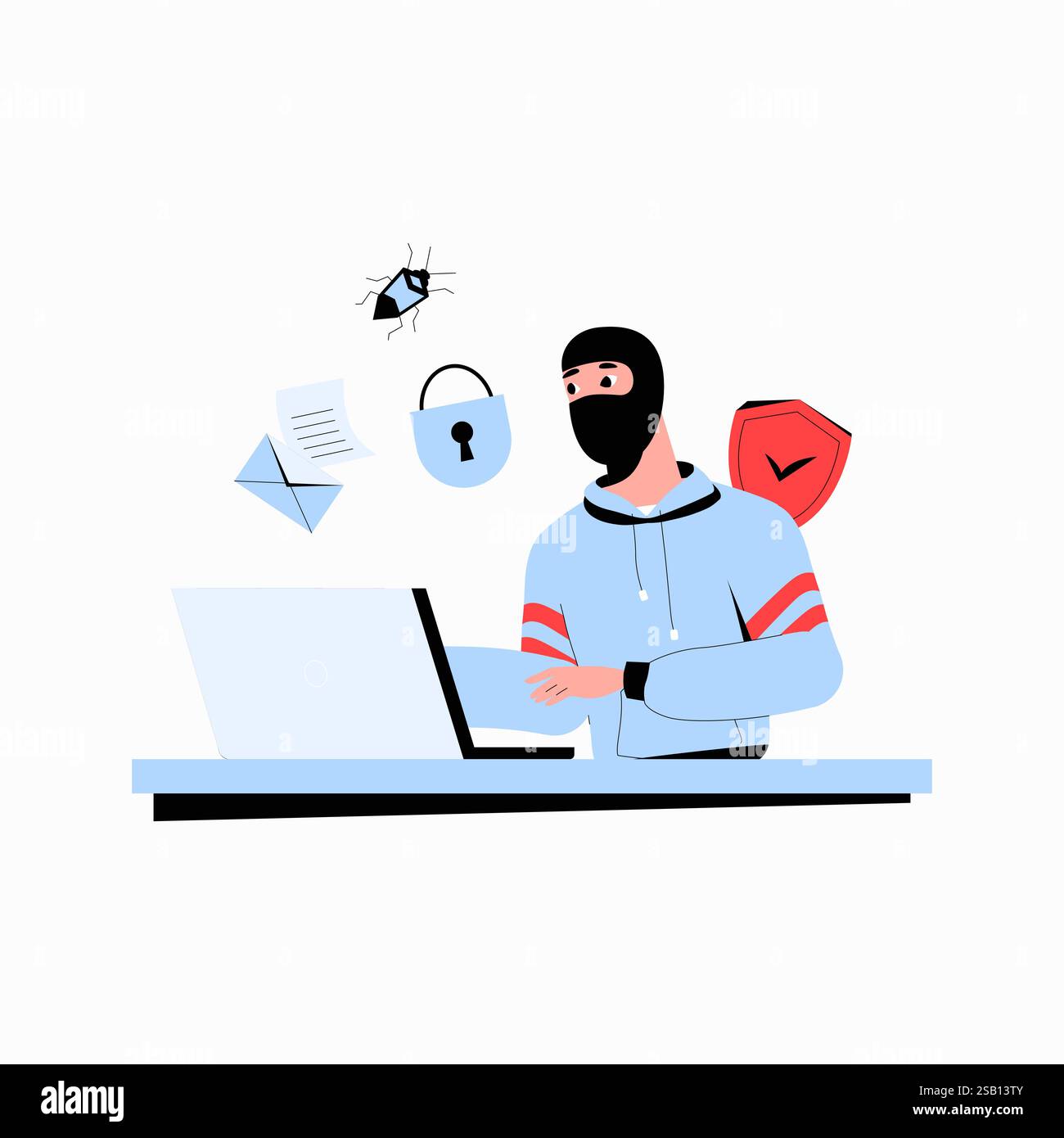 Cybercriminal Hacking Laptop, Data Theft, And Online Fraud In Flat Vector Illustration ...