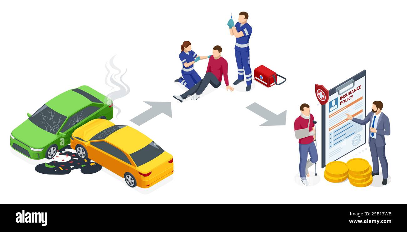 A timeline of a car accident involving a green and a yellow vehicle ...