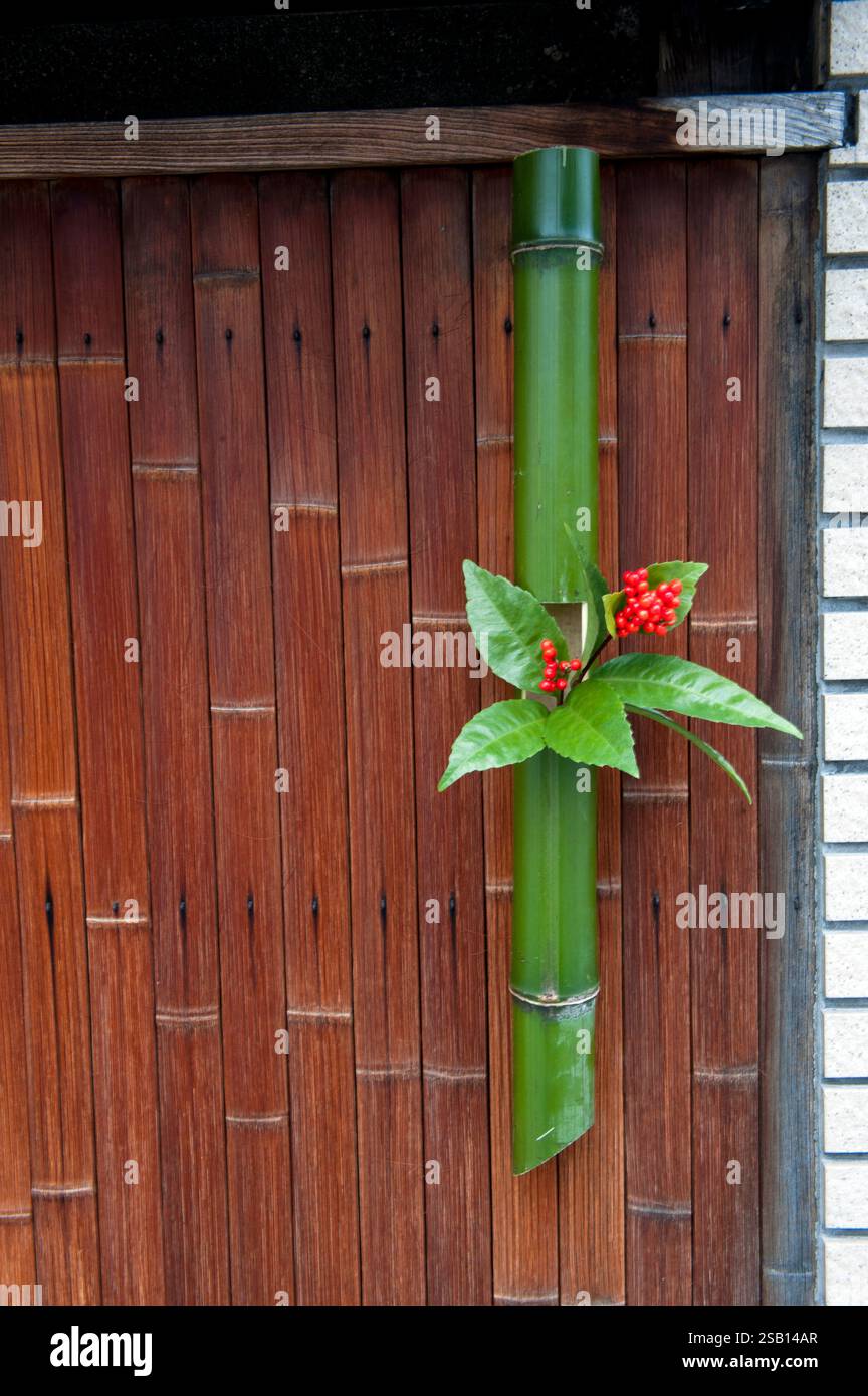 Kadomatsu are traditional decorations of bamboo, pine and plum branches ...