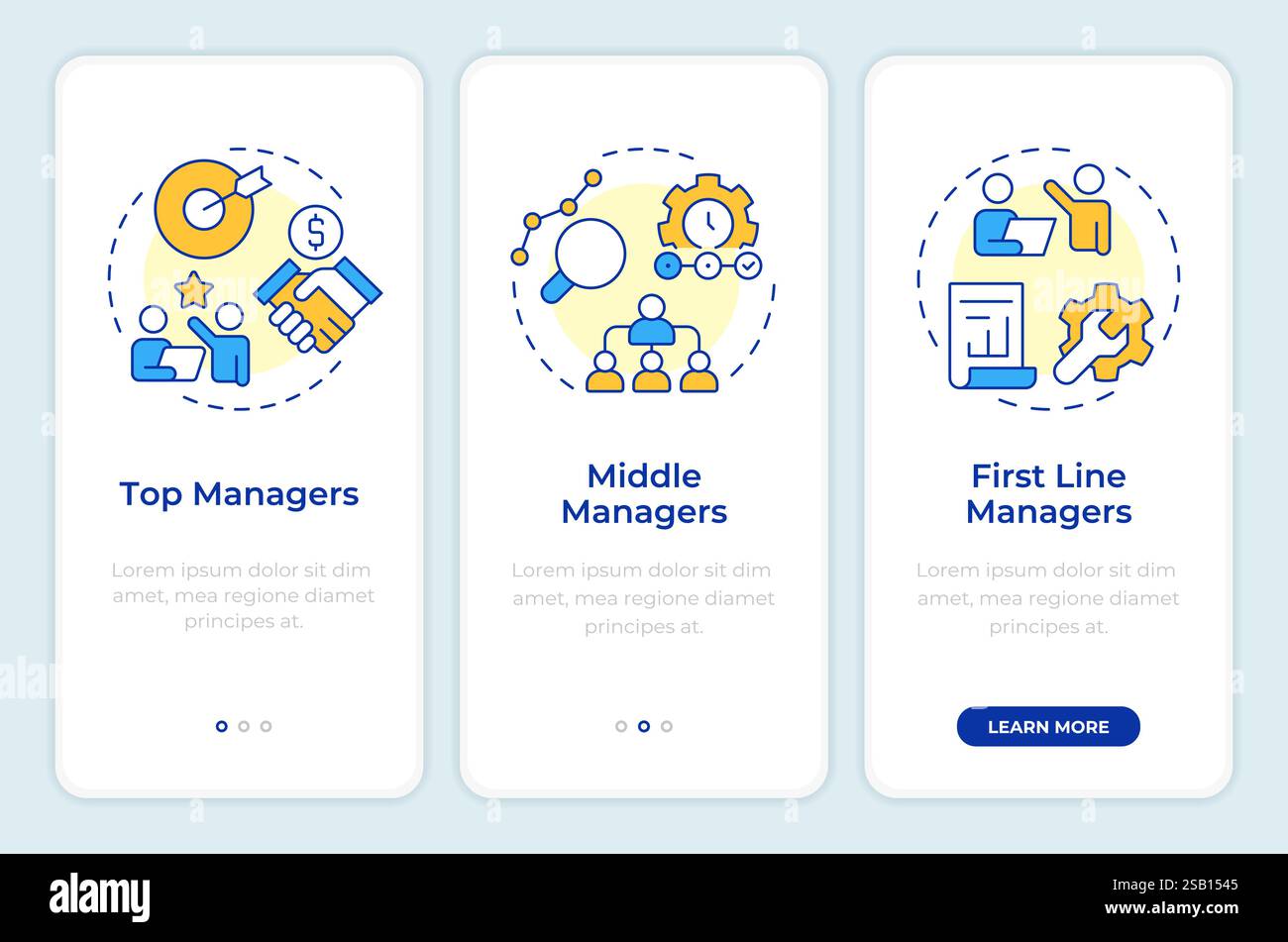 Levels of management onboarding mobile app screen Stock Vector Image & Art - Alamy