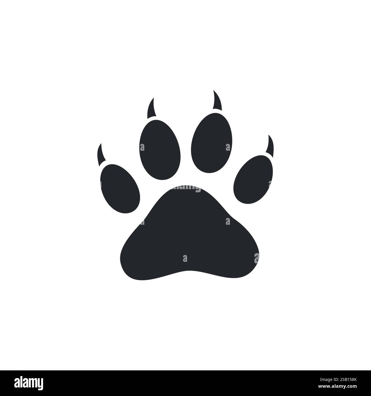 Minimal black silhouette of a paw print with four toes and a central ...