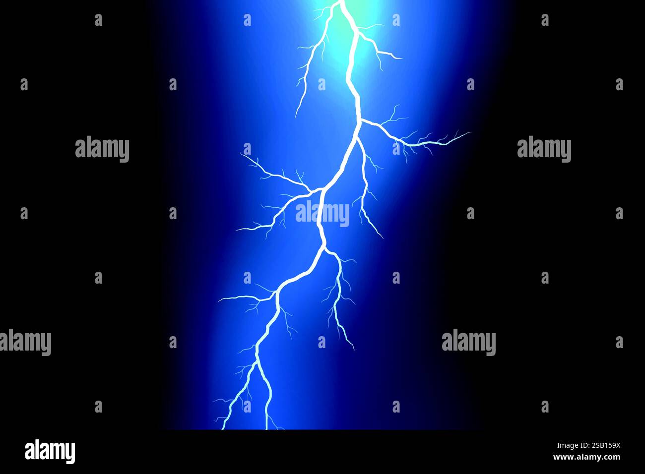 A vivid lightning bolt branches across a dark blue gradient background ...