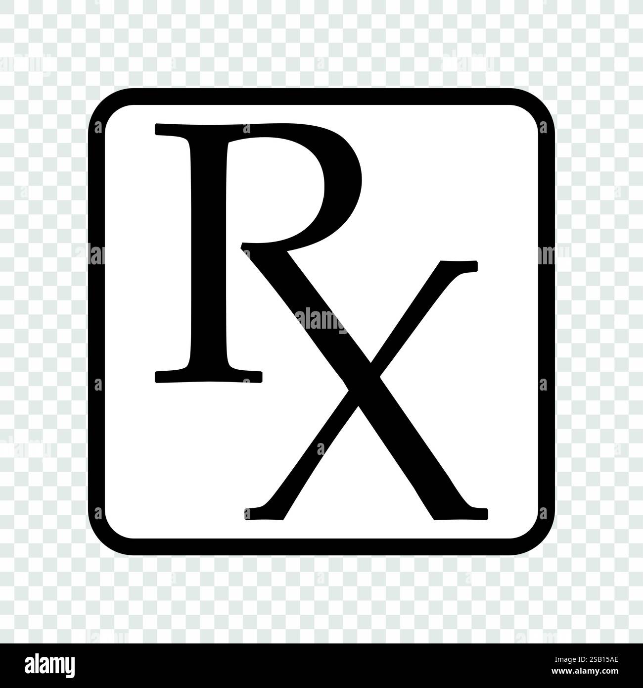 Black "RX" symbol in square outline, representing pharmacy and medical ...