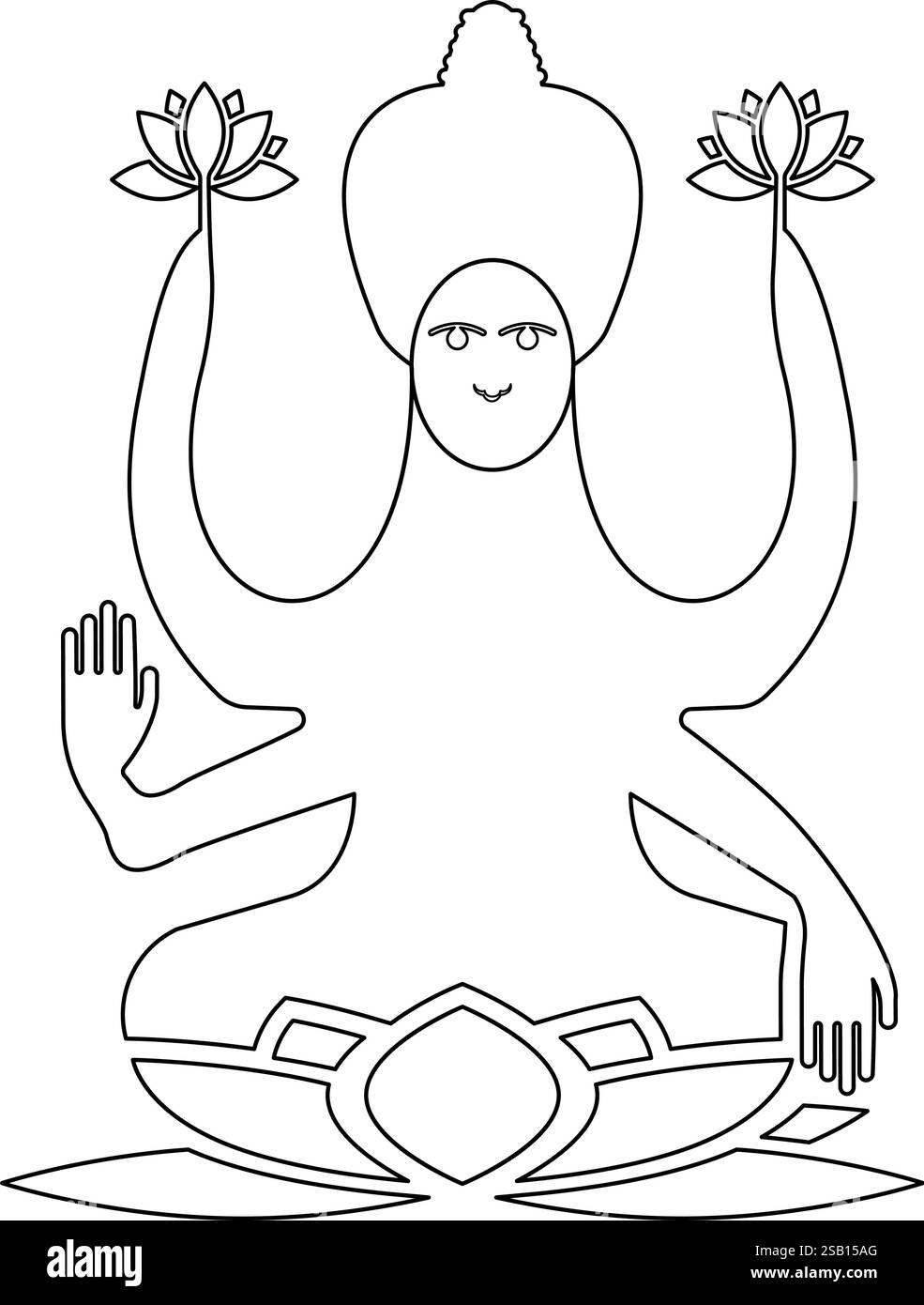 Lakshmi Goddess contour outline line icon black color vector ...