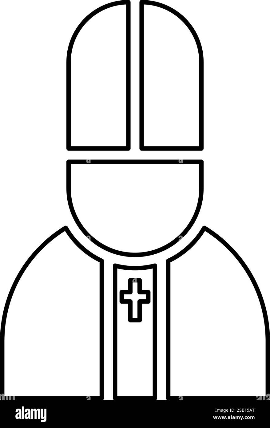 Pope catolic Man Church bishop contour outline line icon black color vector illustration image ...