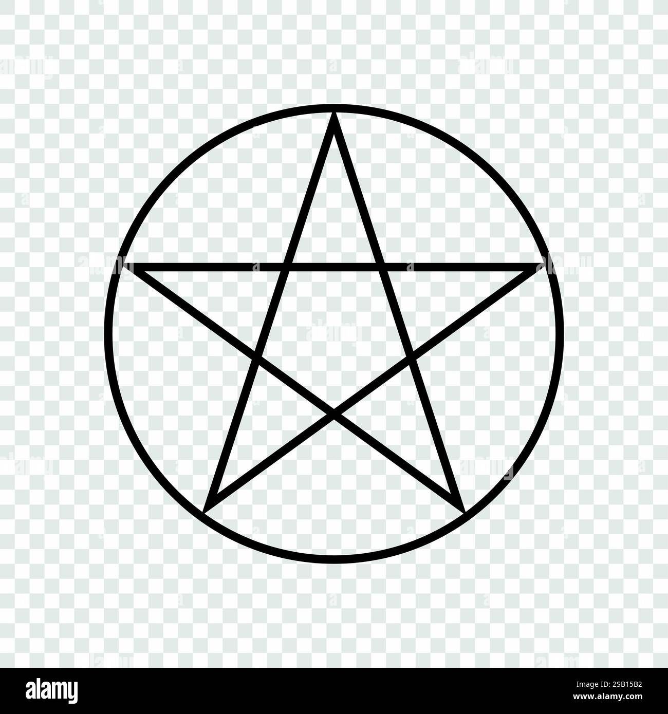 Black outlined pentagram featuring a five pointed star with ...