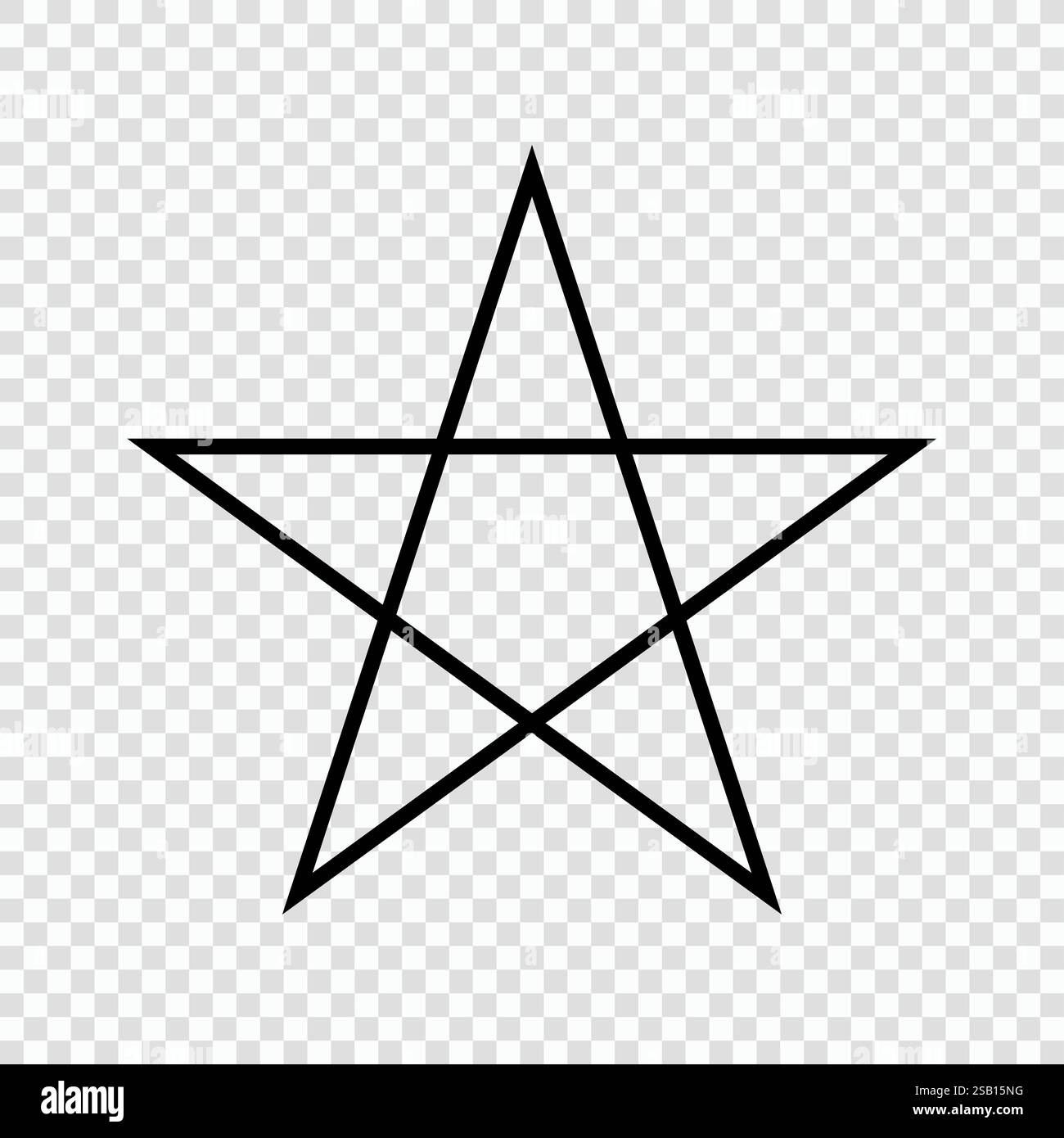 Black outlined pentagram featuring a five pointed star with ...