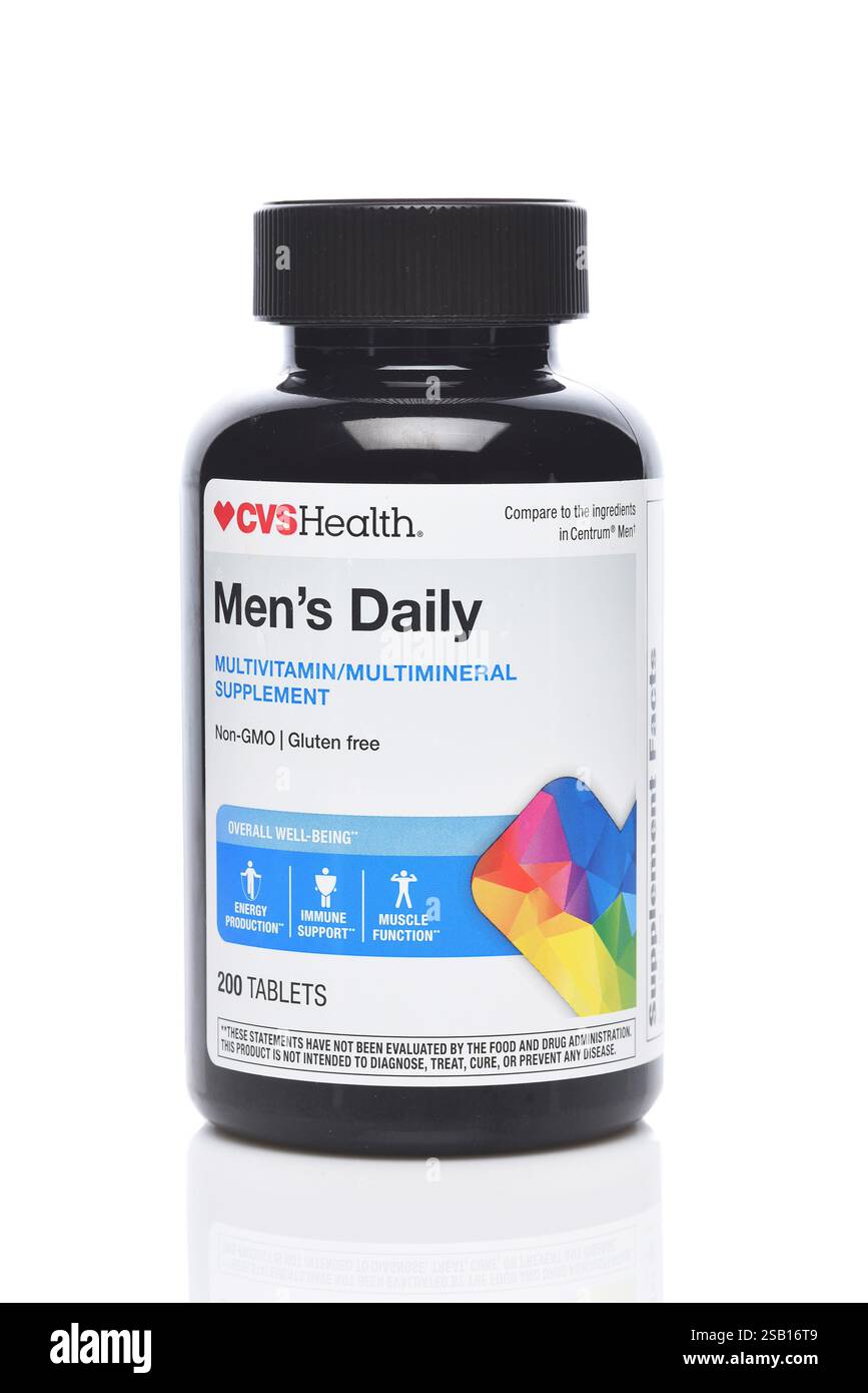 IRVINE, CALIFORNIA - 31 JAN 2025: A bottle of CVS Health Mens Daily ...