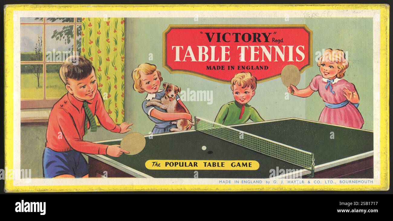 Lovely vintage illustration of children playing table tennis. From an ...