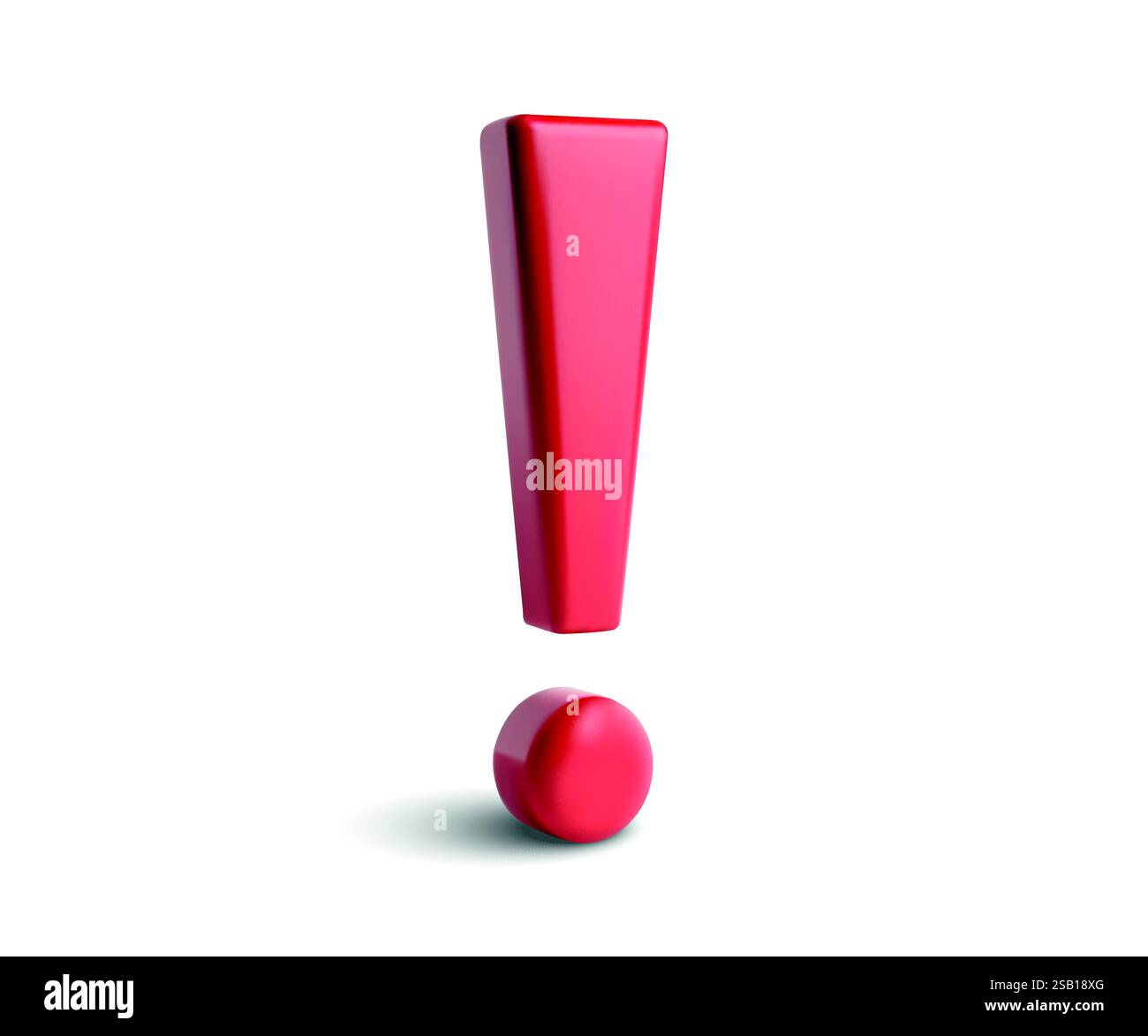 A 3D red exclamation mark with a glossy finish isolated on a white ...