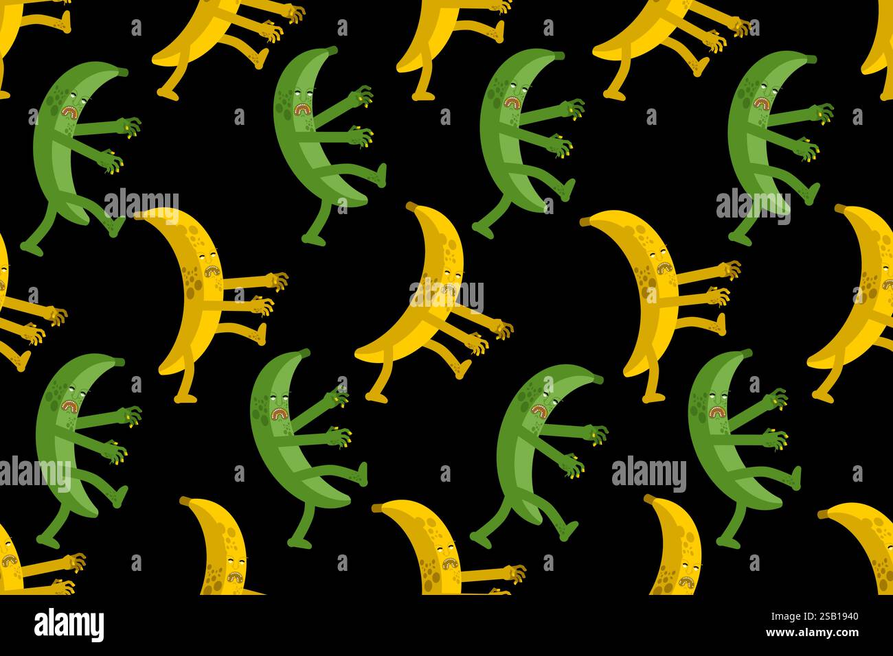 Zombie banana pattern seamless. Fruit has rotted to death background ...
