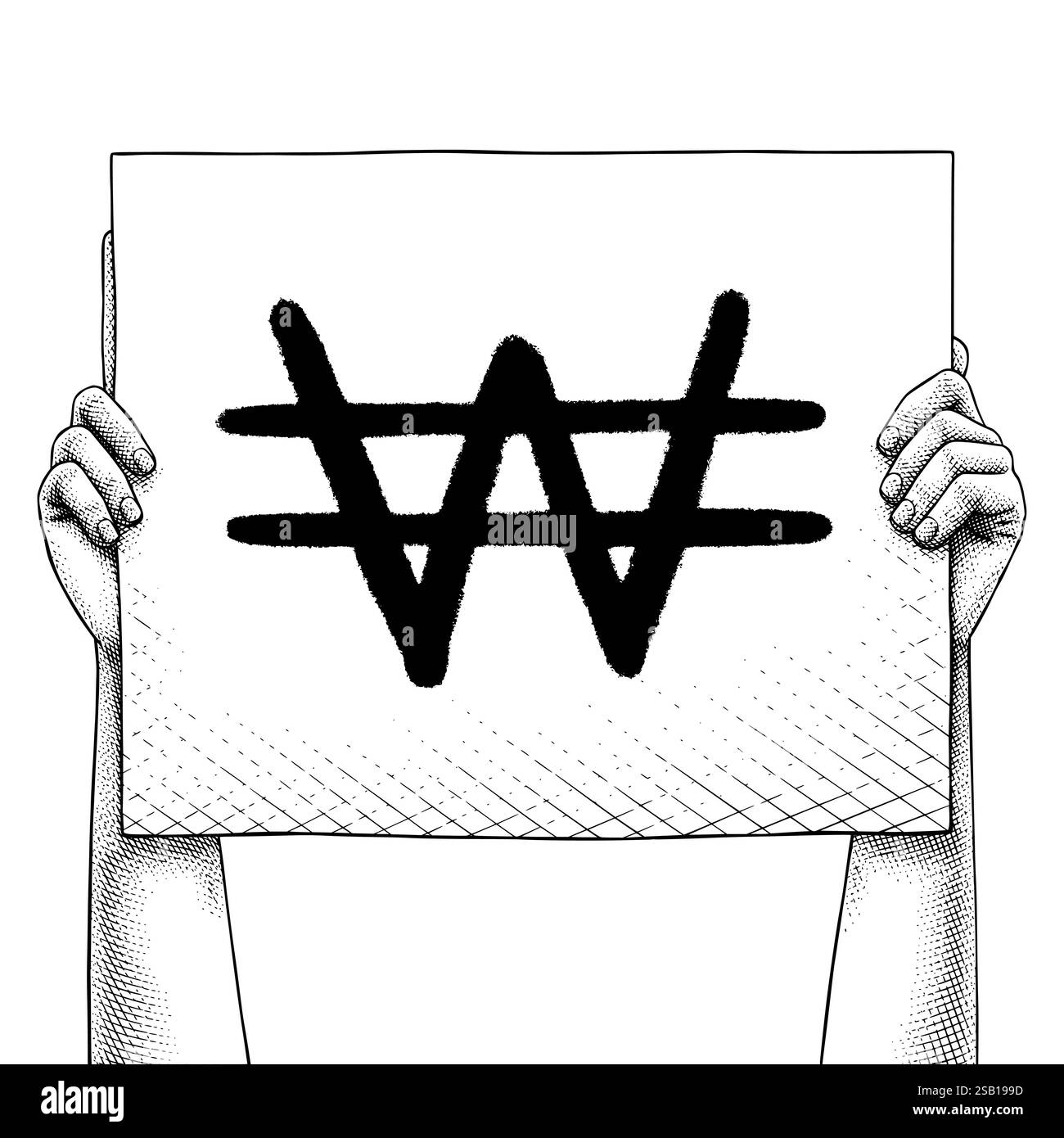 Hand raising a sign that says Won Icon Stock Vector Image & Art - Alamy