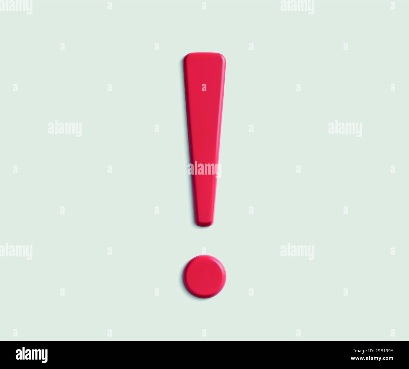 A 3D red exclamation mark with a glossy finish isolated on a white ...