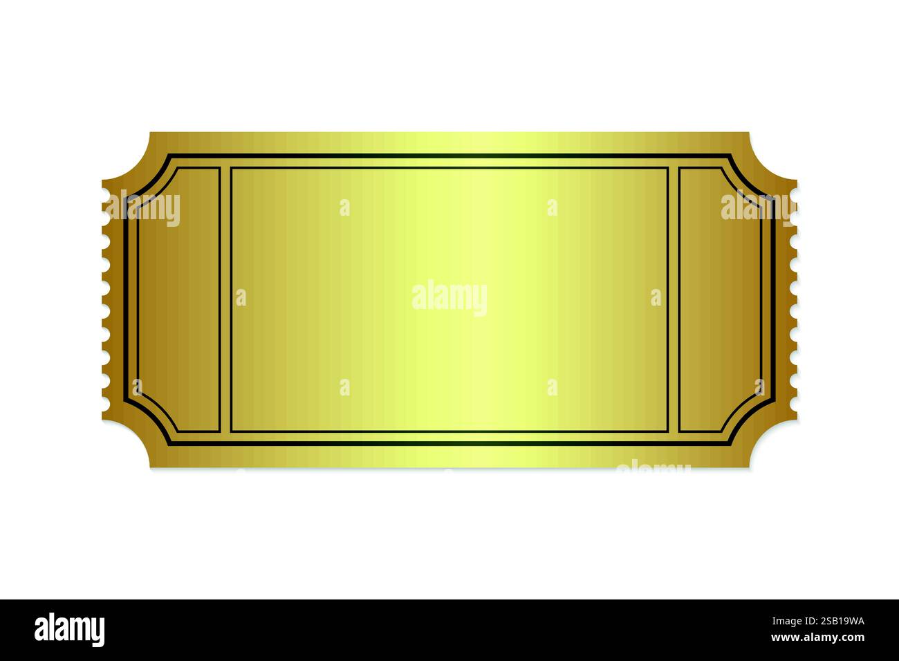 A rectangular golden ticket with elegant black borders, isolated on a ...