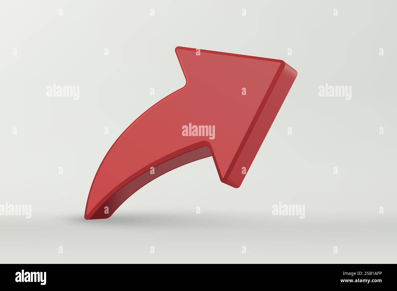 Sleek red 3D curved arrow pointing upward and to the right, symbolizing progress and direction ...