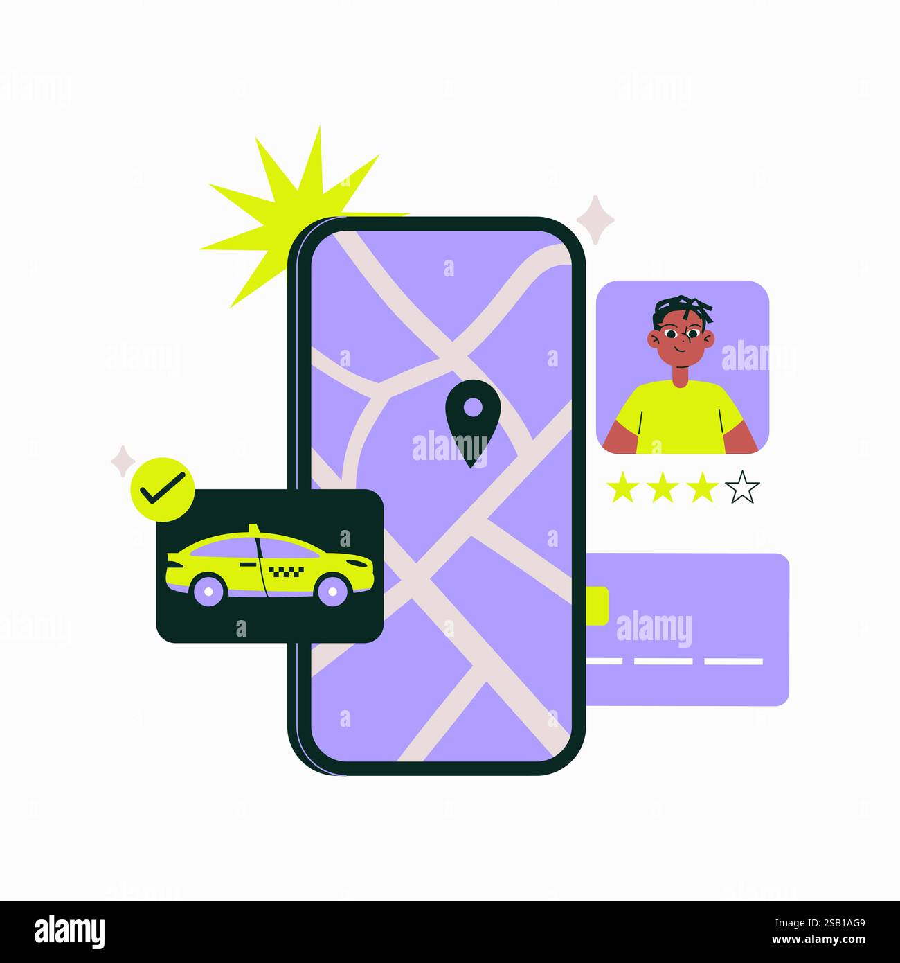 Taxi App Interface With Driver Profile and Ride Confirmation in Flat ...