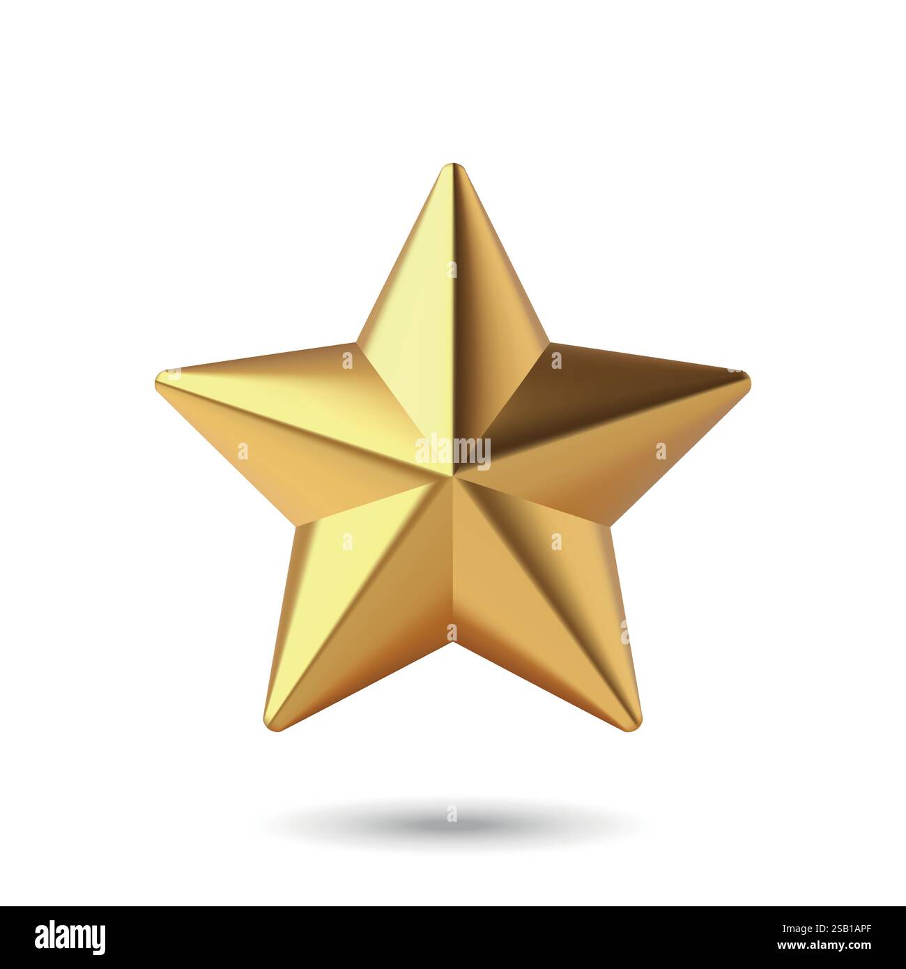 Realistic gold 3D star with smooth edges and a shadow, isolated on ...