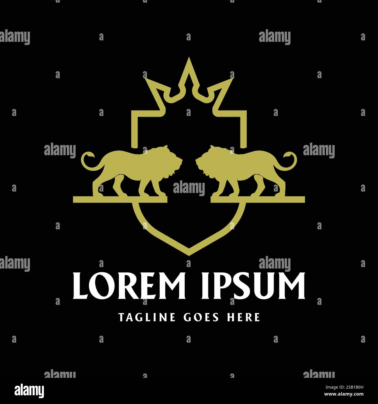 Strong Standing Lion Leo Silhouette with Shield Crown Crest Logo Design ...