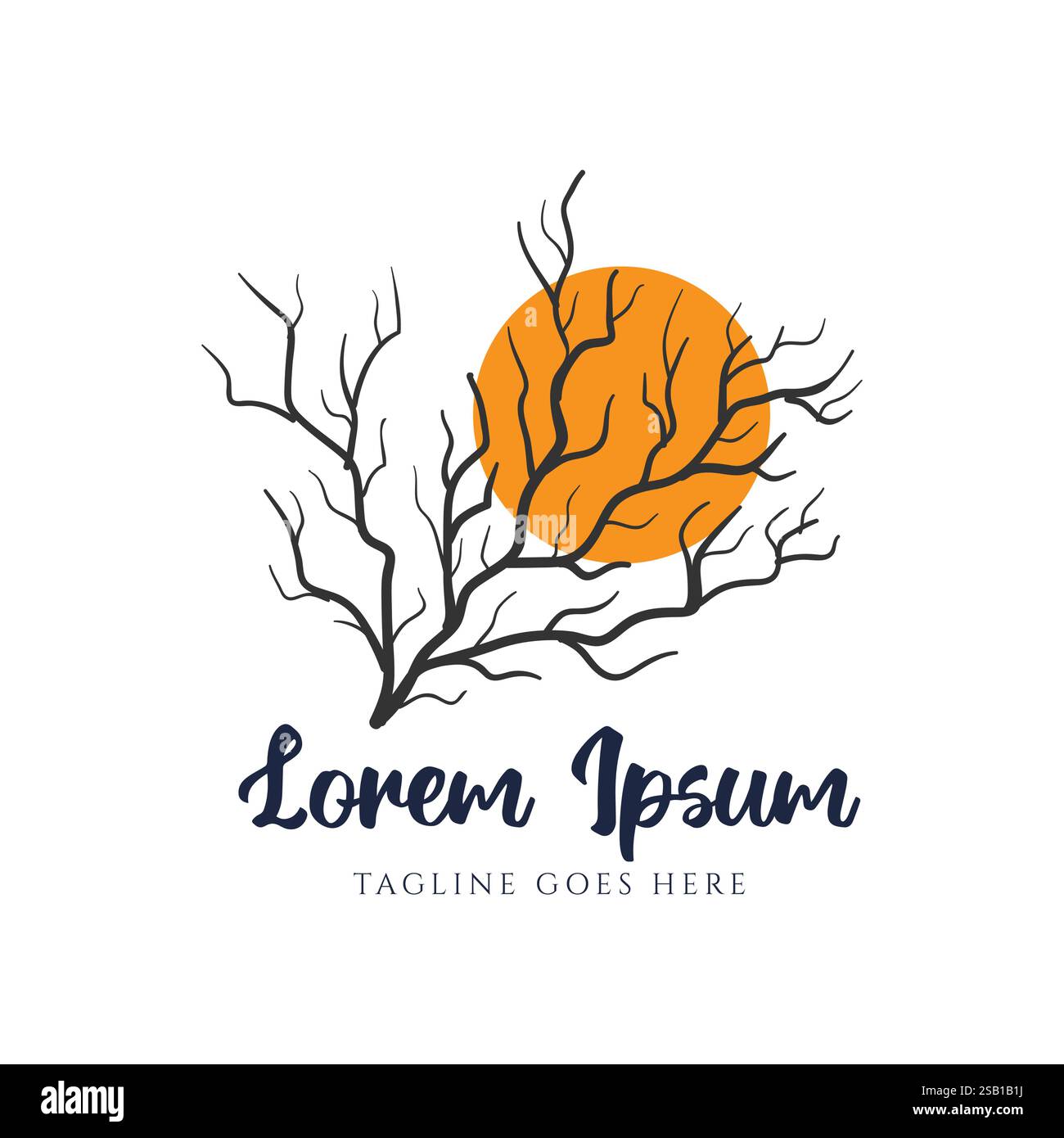 Horror Scary Dry Die Tree Branch with Sunset Twilight Logo Illustration ...