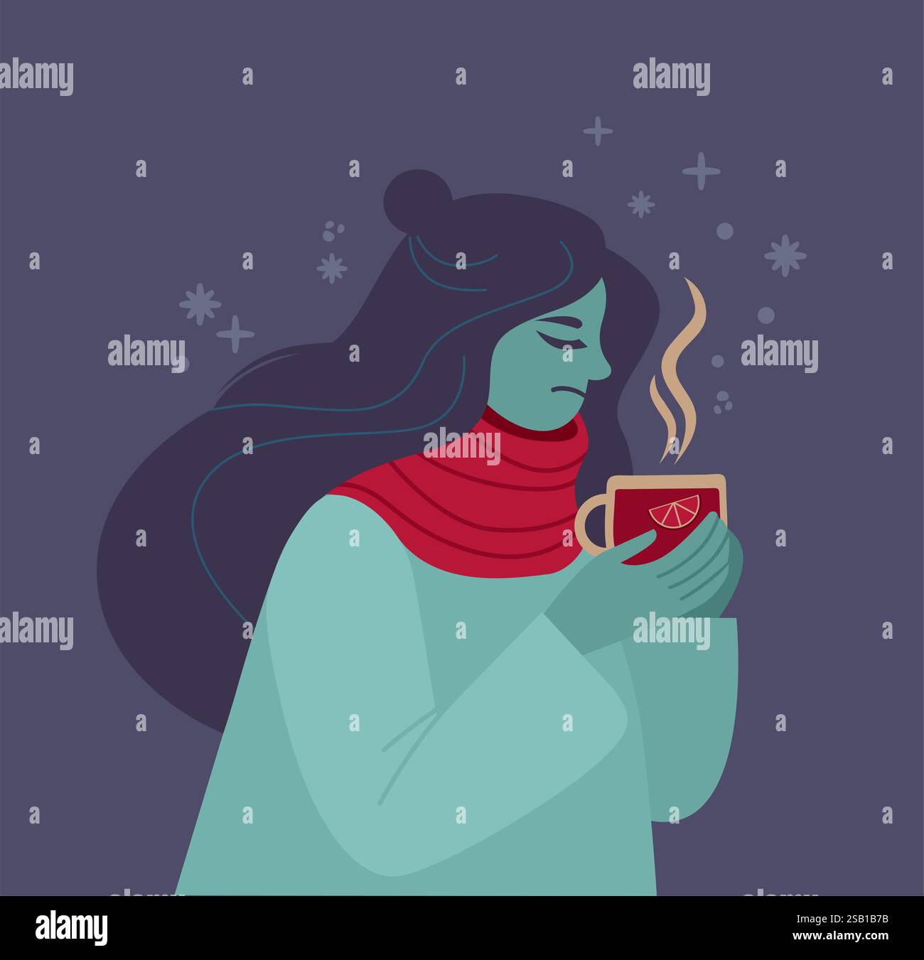 Woman holding mug sitting Stock Vector Images - Alamy