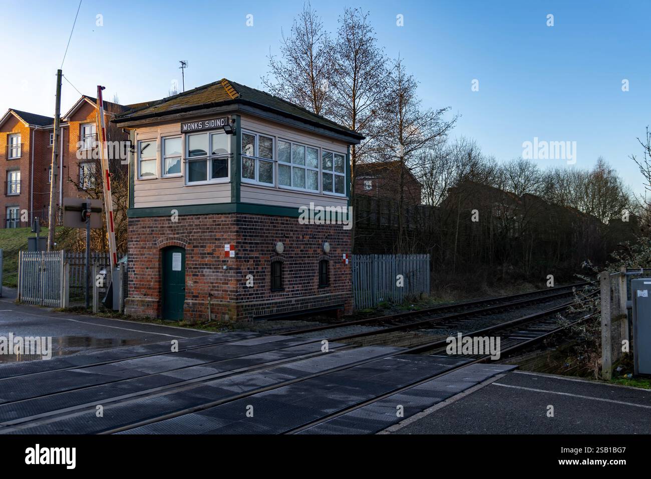 The Monks Siding Signal Box in Warrington, Cheshire, UK Stock Photo - Alamy