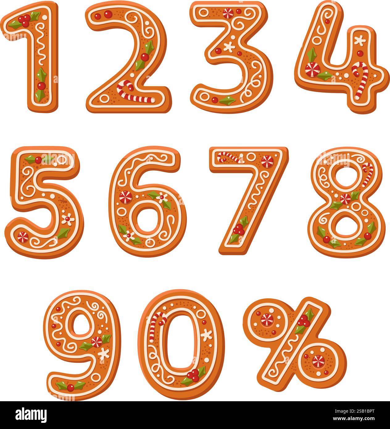 Gingerbread cookie numbers set. Christmas Decorated Sweet biscuit ...