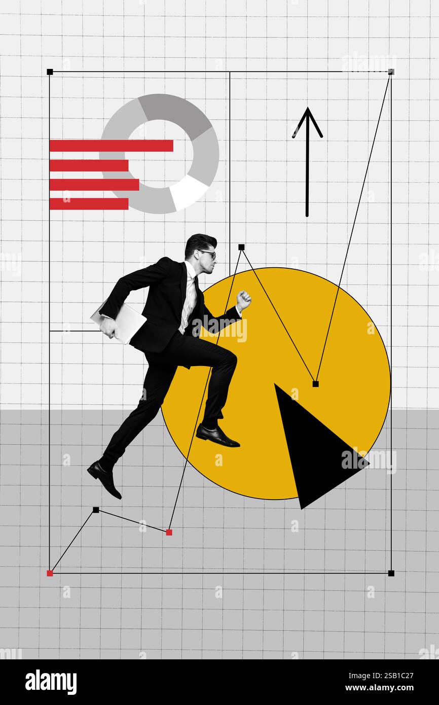 Poster image vertical photo collage of serious businessman run graph ...