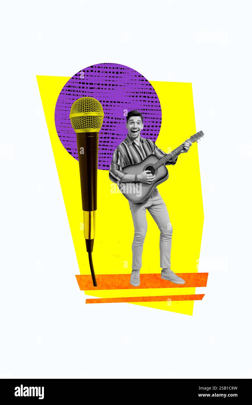 Composite trend artwork sketch image photo collage of young man play ...