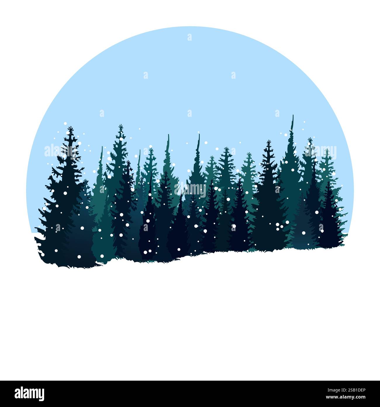 Snowing On Evergreen Forest Tree Line Illustration Stock Vector Image ...